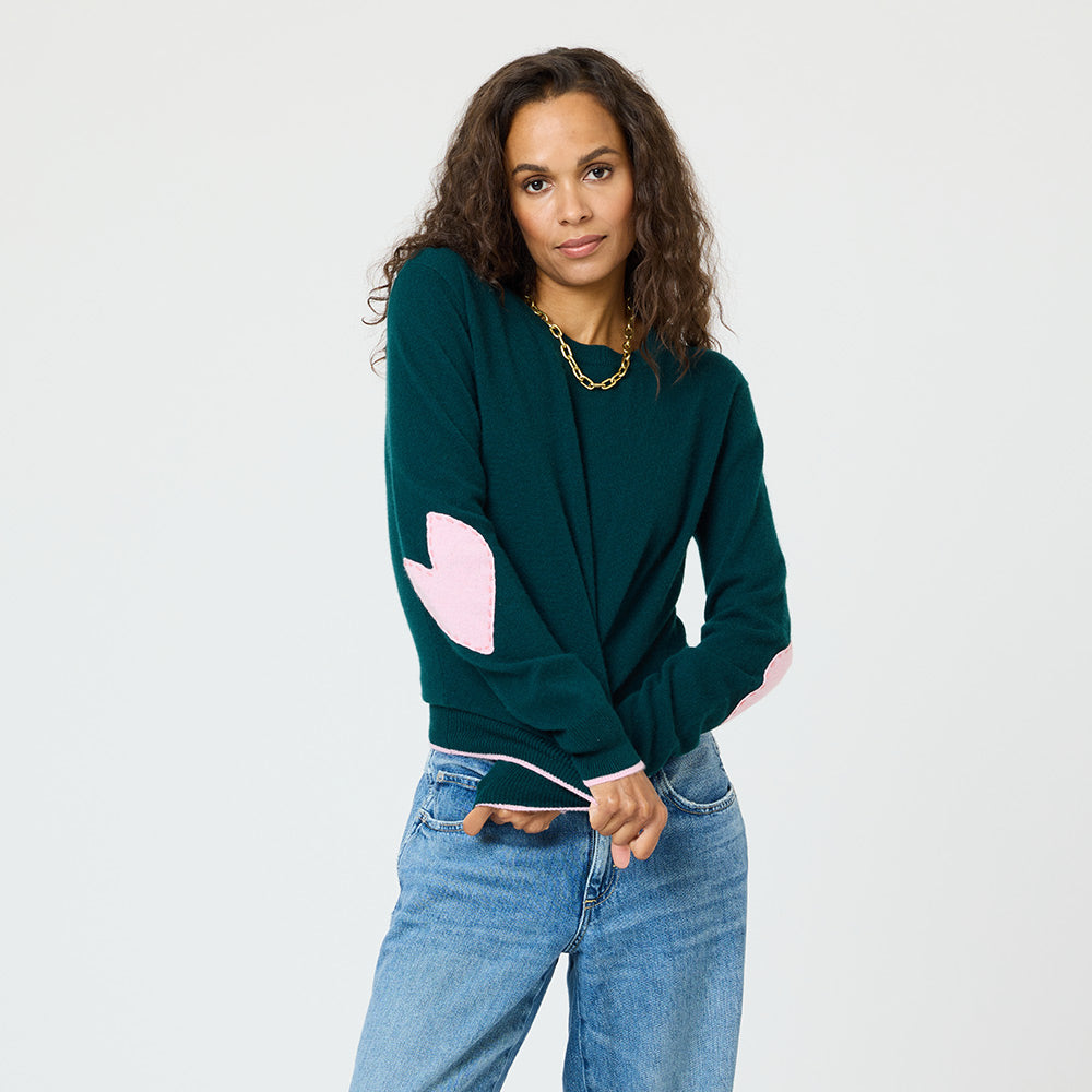 Patchwork Cashmere Sweater – Emerald – Millie Costal Accents