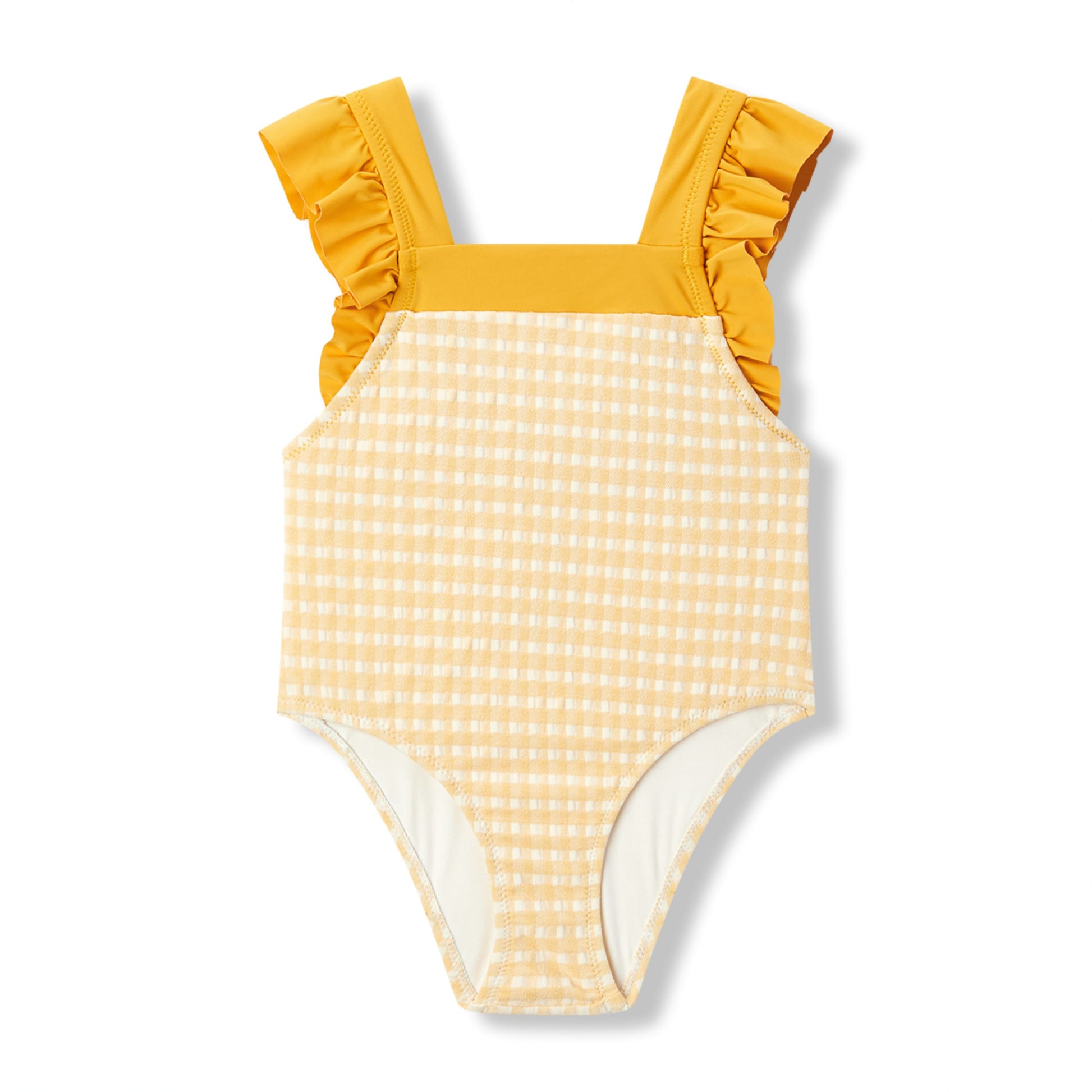 Yellow Gingham Ruffle Square Neck Swimsuit – Millie Costal Accents