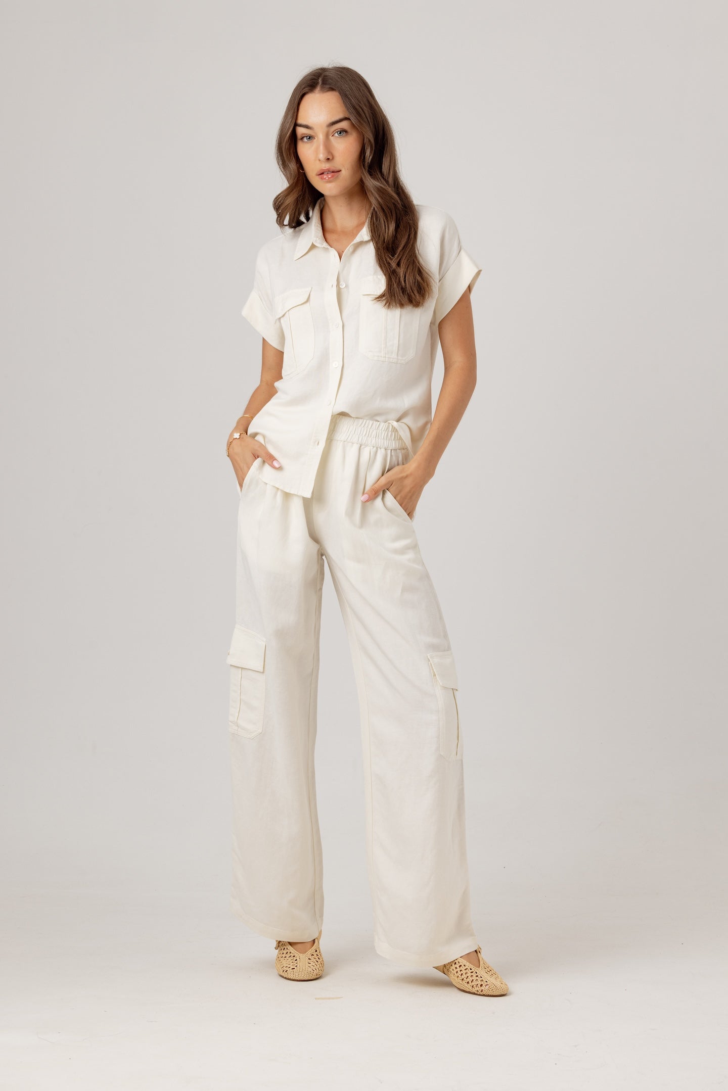 Sabine Cargo Pants - Whisper White - Millie Costal Accents